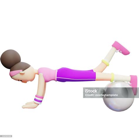 다양한 포즈의 요가 소녀 피트니스 공을 사용하여 플랭크 운동을 수행하는 여성 만화 캐릭터 3d 만화 3차원 형태에 대한 스톡 사진 및 기타 이미지 Istock