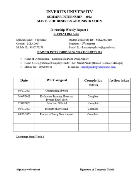 B Sip Working Log Book And Feedback Download Free Pdf Master Of Business Administration