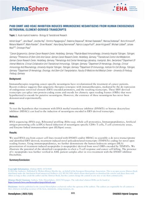 Pdf P480 Dnmt And Hdac Inhibition Induces Immunogenic Neoantigens
