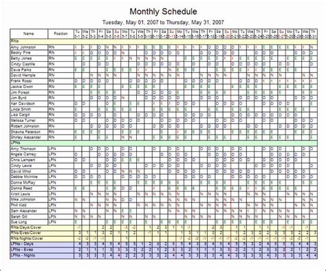Monthly Duty Roster Format Excel