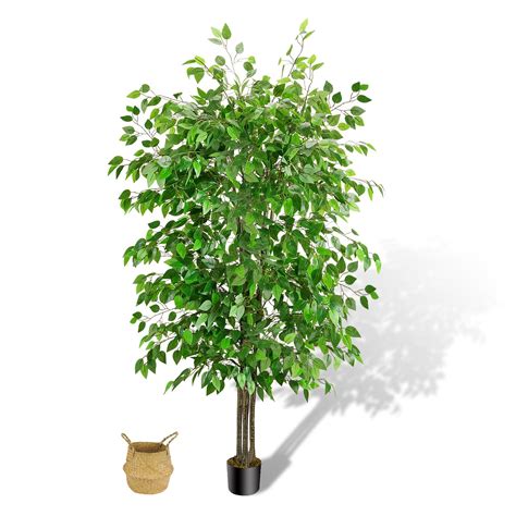 Gtidea 6ft Artificial Ficus Tree Tall Faux Tree Indoor Silk Leaves Tree
