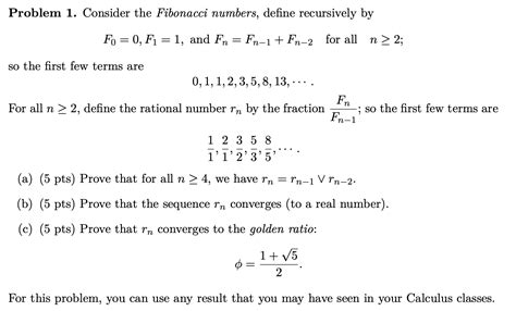 Solved Problem Consider The Fibonacci Numbers Define Chegg