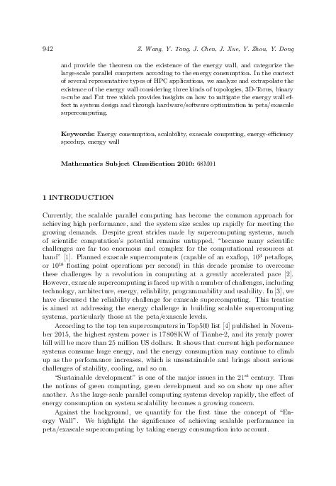 Energy Wall For Exascale Supercomputing Computing And Informatics