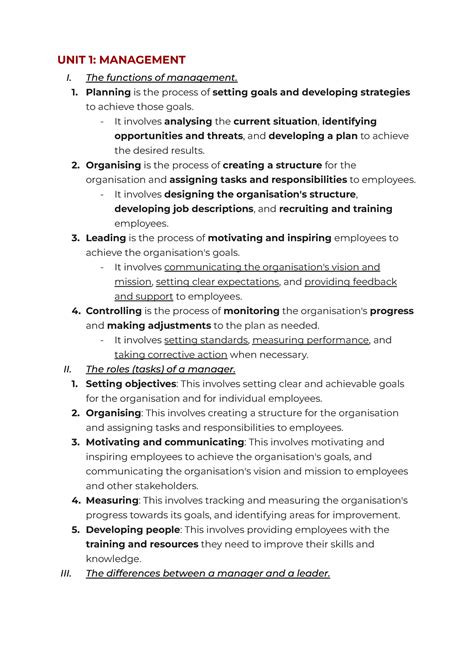 ESP NOTE ESP NOTE NAD REVISION UNIT 1 MANAGEMENT I The Functions Of Management 1