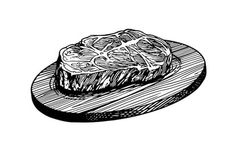 Premium Vector Meat Steak On Wood Board Hand Drawing Sketch Engraving