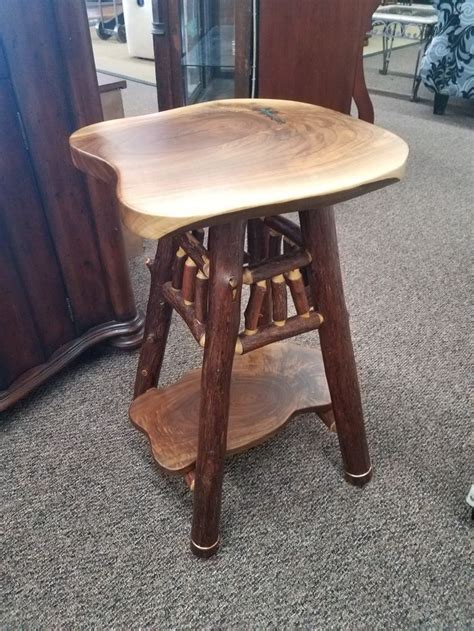 Hickory Wood Log Style End Table Distressed Furniture Hickory Wood Table