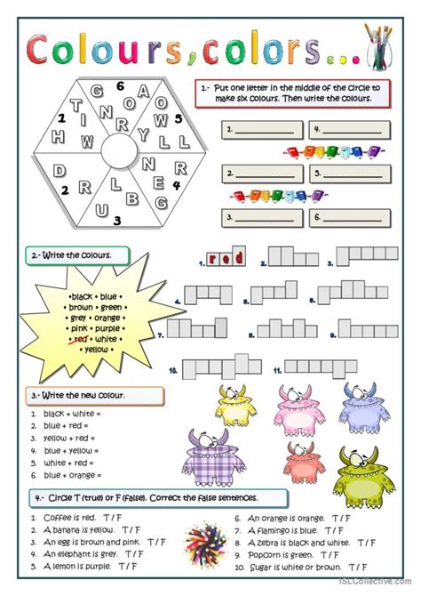 COLOURS COLORS English ESL Worksheets Pdf Doc