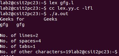 Programme Lex Pour Compter Le Nombre De Lignes Despaces Et De