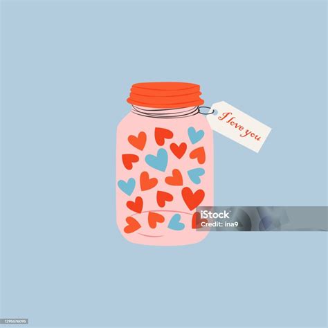 하트로 가득 귀여운 만화 항아리 사랑과 발렌타인 데이 개념 사랑 메시지와 함께 손으로 그린 항아리 인사말 엽서 카드에 대한