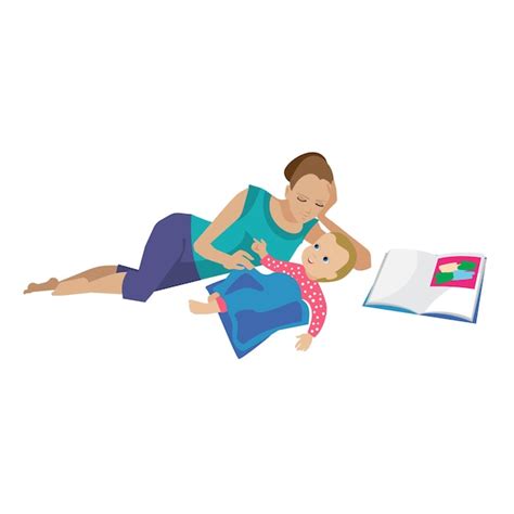 Maman Met Son Fils Au Lit Lit Des Contes De F Es Dans Des Livres Vecteur Premium