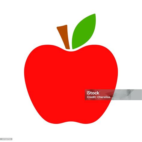레드 애플 벡터 아이콘입니다 녹색 잎와 애플입니다 평면 벡터 일러스트입니다 가지 식물 부위에 대한 스톡 벡터 아트 및 기타