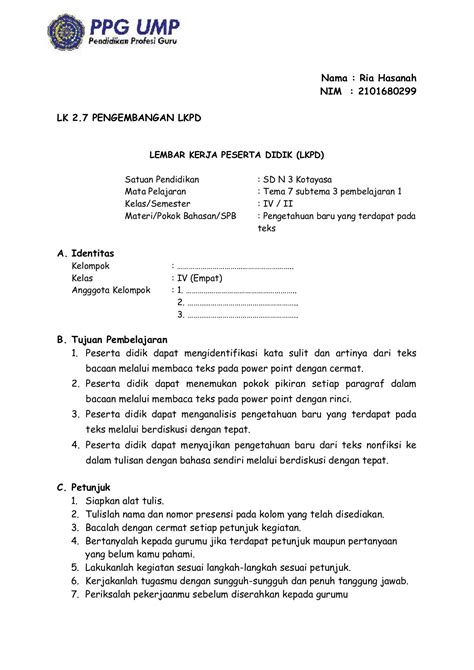 Lkpd Kelas 3 Tema 2 Subtema 4 Pembelajaran 1 Workshe Morespics