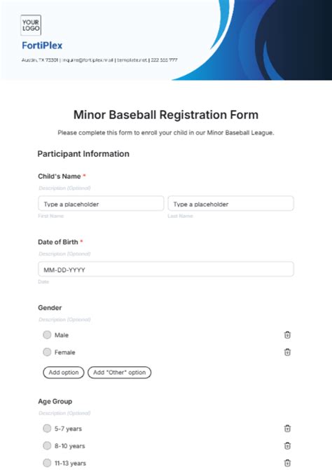 Printable Baseball Registration Form Template King Printables