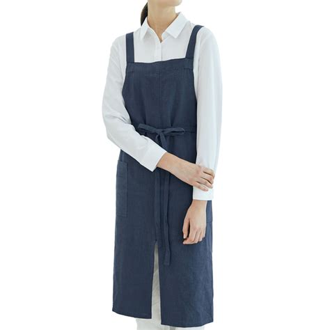 At834 고급 린넨 롱 앞치마 앞트임 고퀄 네이비 곤색 주방 카페 홀 서빙 에이프런 1675411881 티마스터