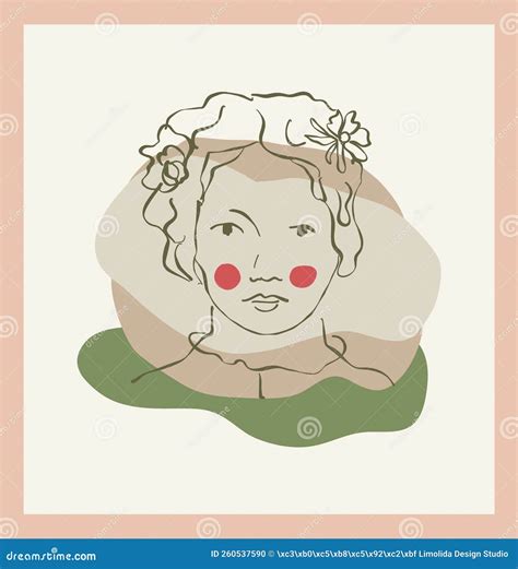 Female Portrait With Flower Vector Single Clipart Framed Drawing Of