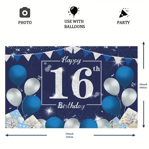 Happy 16th Birthday Banner 16th Birthday Decoration Backdrop Temu