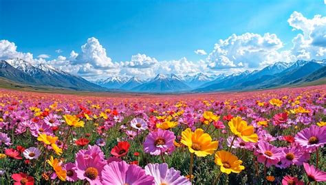 Красивый весенний пейзаж с цветущими цветами Ai сгенерированное изображение