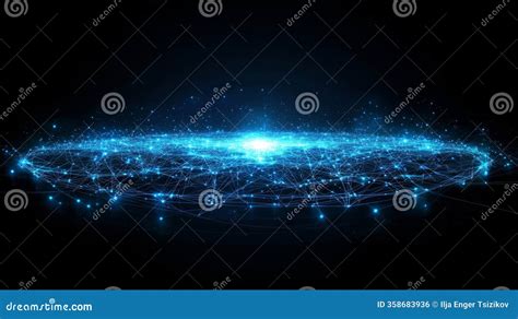 Glowing Blue Abstract Network Structure With Connection On A Dark Background Vector