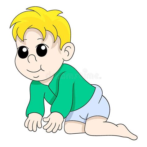 Bebe Recién Nacido Lindo Cabello Rubio Gateando Lindo Ilustración Del Vector Ilustración De