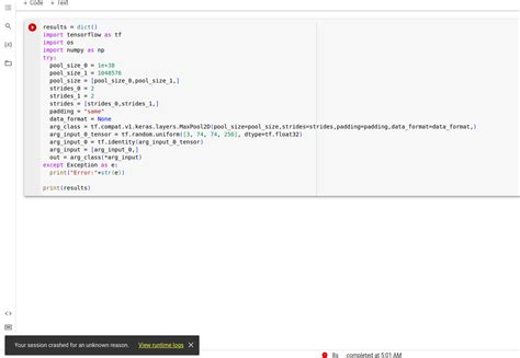 Crash When Running Tf Compat V Keras Layers Maxpool D On Colab Issue