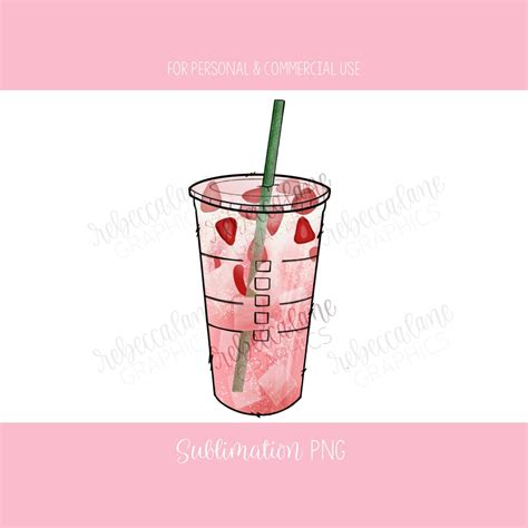 Pink Strawberry Drink Png Refresher Clipart Sublimation Artwork Etsy