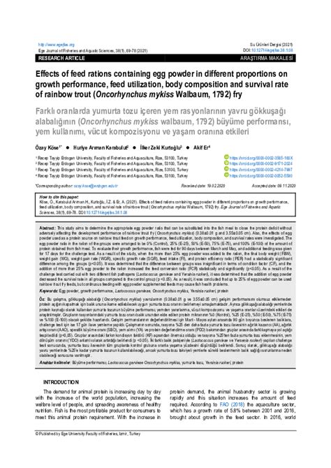 Pdf Effects Of Feed Rations Containing Egg Powder In Different
