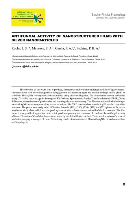 Pdf Antifungal Activity Of Nanostructured Films With Silver Nanoparticles