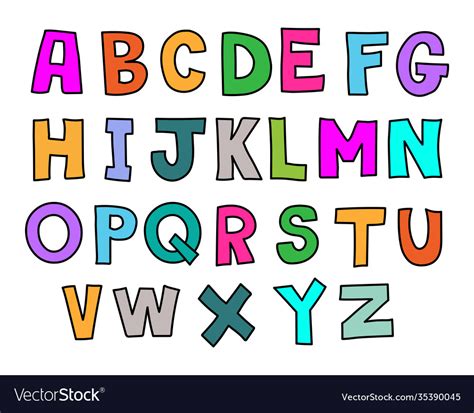 Colorful Handwritten Abc Alphabet Letters Vector Image