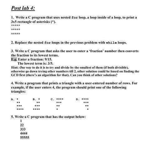 Solved 1 Write A C Program That Uses Nested For Loop A