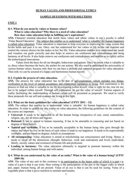Human Values And Professional Ethics Notes Unit 1 Pdf