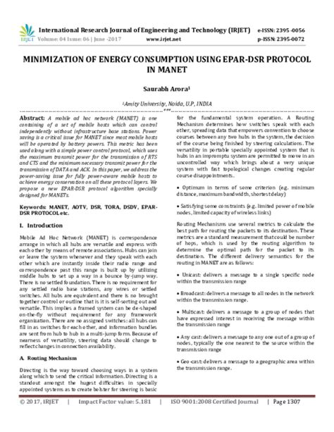 Pdf Minimization Of Energy Consumption Using Epar Dsr Protocol In Manet
