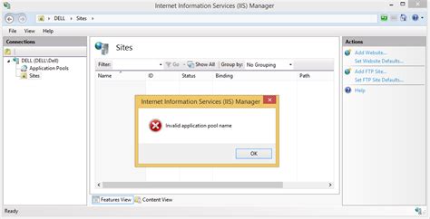 Windows 8 1 FTP Setup Error From IIS Invalid Application Pool Name