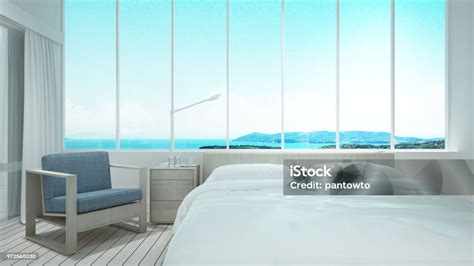 침실과 거실 바다 보기 호텔 또는 리조트침실 디자인 및 자연 보기 아파트 또는 가정3d 렌더링 0명에 대한 스톡 사진 및 기타 이미지 Istock