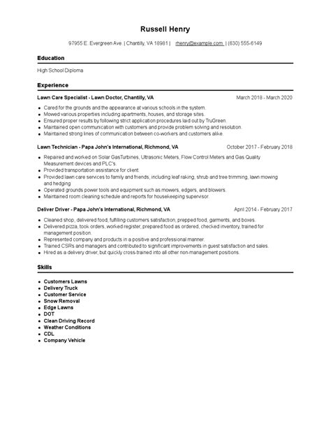 Lawn Care Specialist Resume Examples And Tips Zippia