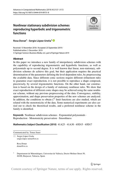 Nonlinear Stationary Subdivision Schemes Reproducing Hyperbolic And Trigonometric Functions