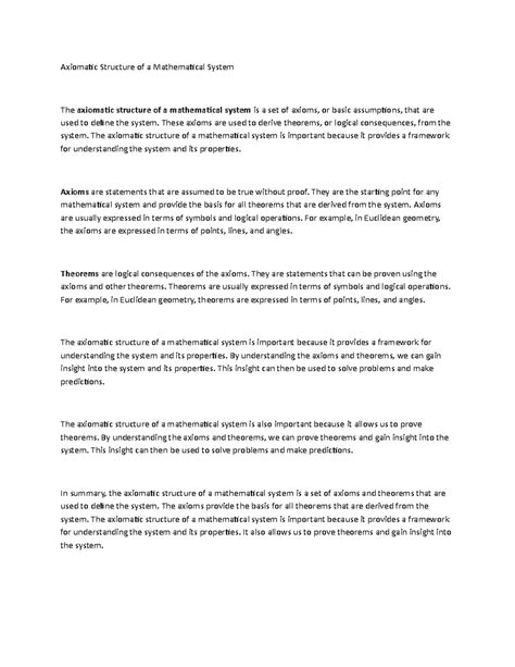 Axiomatic Structure Of A Mathematical System These Axioms Are Used To Derive Theorems Or