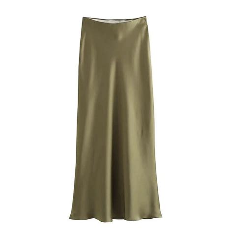 TRAF Satin Midi Skirt Woman High Waist Long Skirts For Women New Fashion Autumn Casual