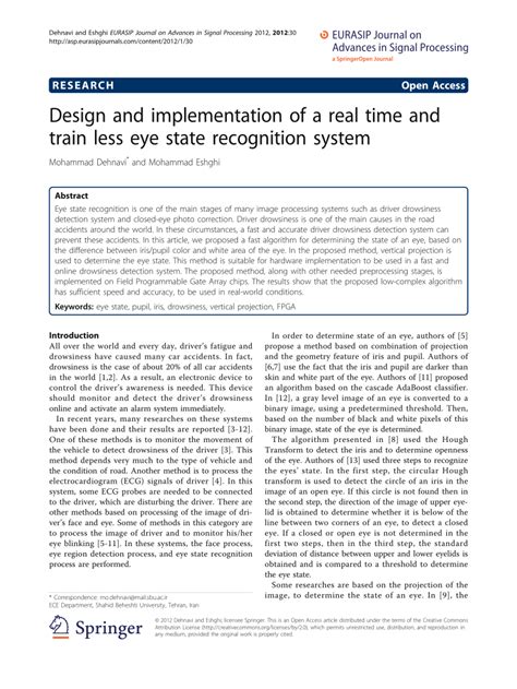 Pdf Design And Implementation Of A Real Time And Train Less Eye State Recognition System