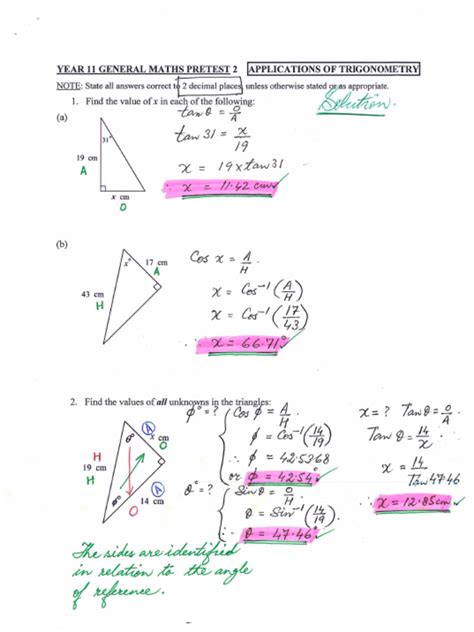 Pre Test 2 Solutions Applications Of Trignometry Updated Pdf