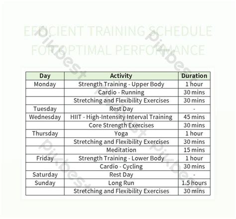Optimizing Performance With An Efficient Training Schedule Excel Template Free Download Pikbest