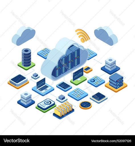 Isometric Cloud Computing Technology With Data Vector Image