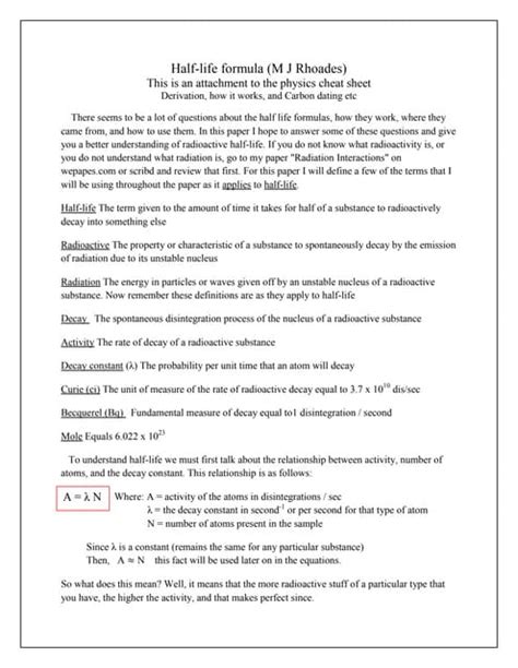 Half Life Formula Pdf Chemistry Science