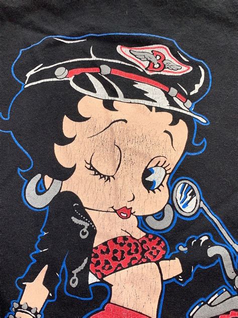 Betty Boop Motorcycle 1992 Vintage Black Graphic T Sh Gem