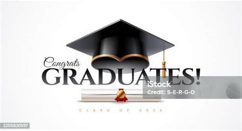 대학원 모자 졸업장 스크롤 및 흰색 배경에 유형 디자인 요소의 벡터 그림 2025년 졸업생 여러분 축하드립니다 개념에 대한 스톡 벡터 아트 및 기타 이미지 Istock