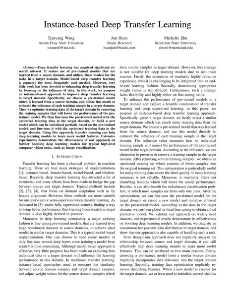 Pdf Instance Based Deep Transfer Learning