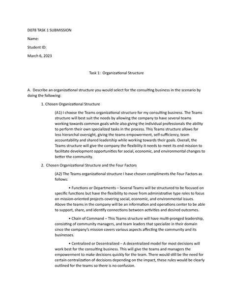 Task 1 D078 D078 Task 1 D078 TASK 1 SUBMISSION Name Babe ID March 6 2023 Task 1 Studocu