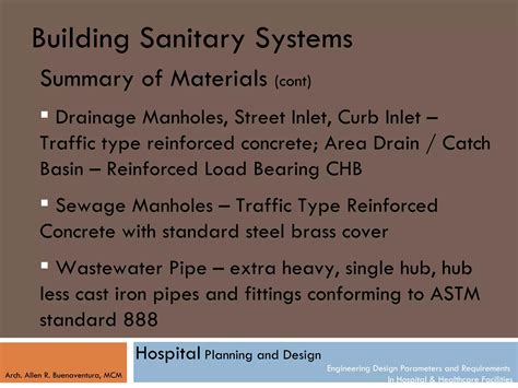 Engineering Design Parameters And Requirement For Hospitals Ppt