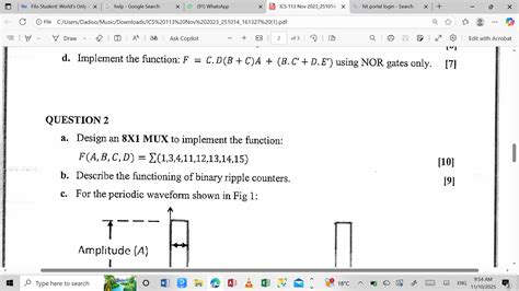 Question 2 A Design An 8x1 Mux To Implement The Function Fabcdsi