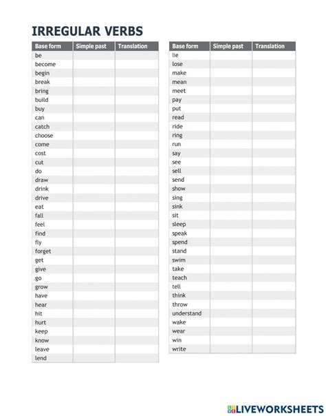 Irregular Verbs Online Exercise For A2 Irregular Verbs Verb Worksheets English Lessons