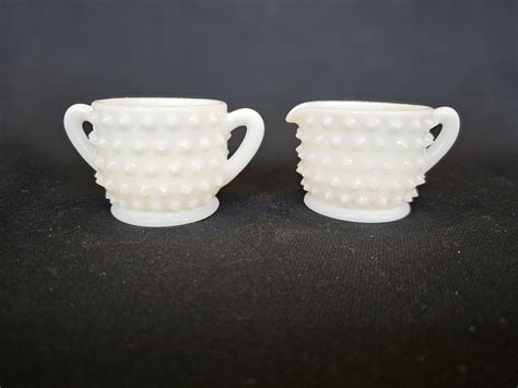 Vintage Fenton Hobnail Milk Glass Mini Cream And Sugar Set Etsy